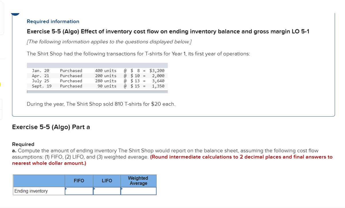 Solved Required information Exercise 5-5 (Algo) Effect of | Chegg.com