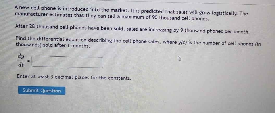 Solved A new cell phone is introduced into the market. It is | Chegg.com