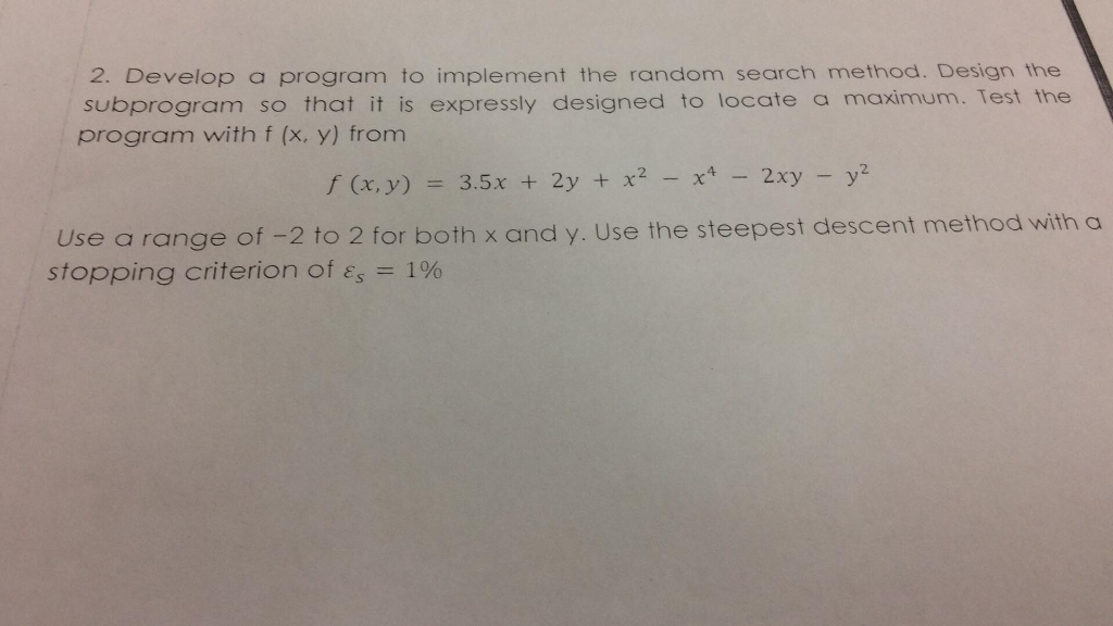 2. Develop a program to implement the random search | Chegg.com