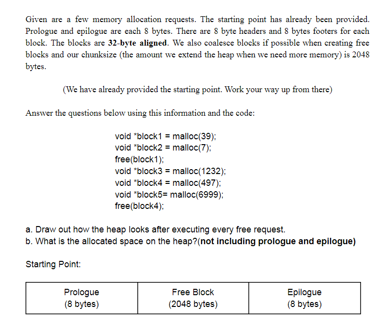a Given are a few memory allocation requests. The | Chegg.com