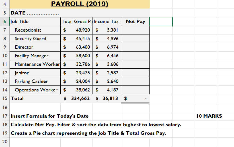 Insert Formula for Today's Date ﻿Calculate Net Pay. | Chegg.com