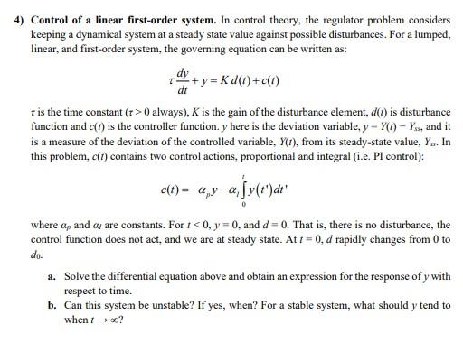 Solved Control Of A Linear First Order System In Control 7570