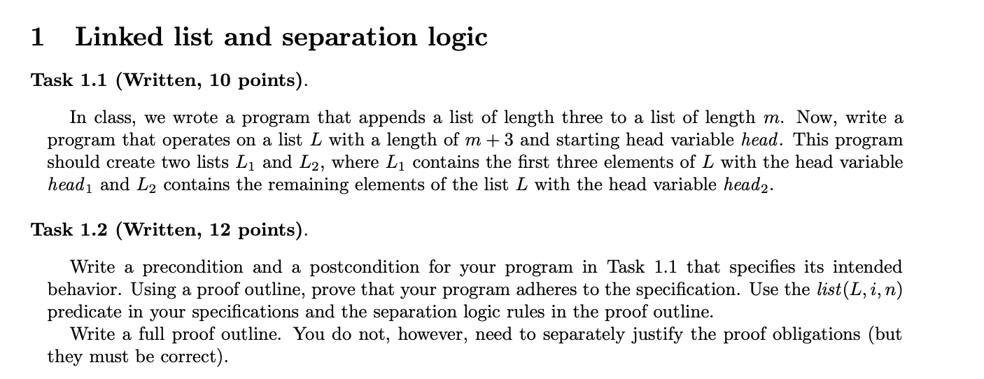 Solved 1 ﻿Linked list and separation logicTask | Chegg.com