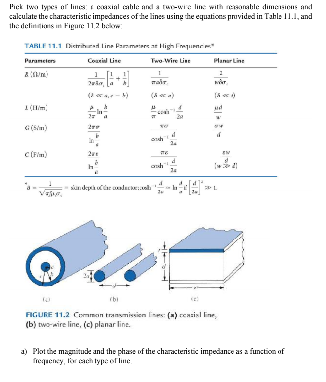 Pick two types of lines: a coaxial cable and a | Chegg.com