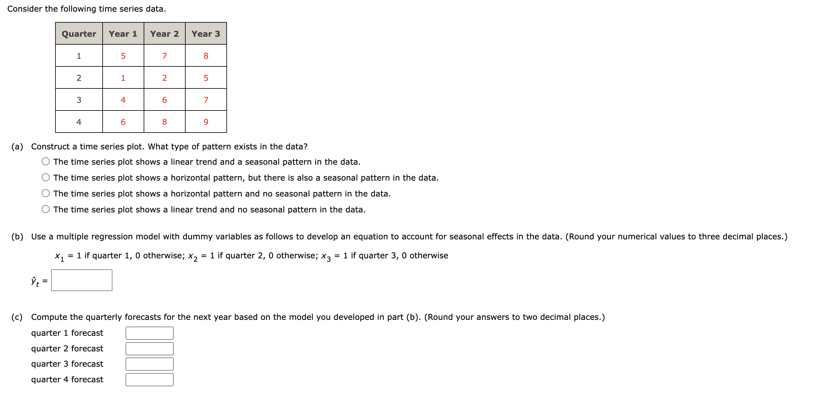 Solved Consider the following time series data.QuarterYear | Chegg.com