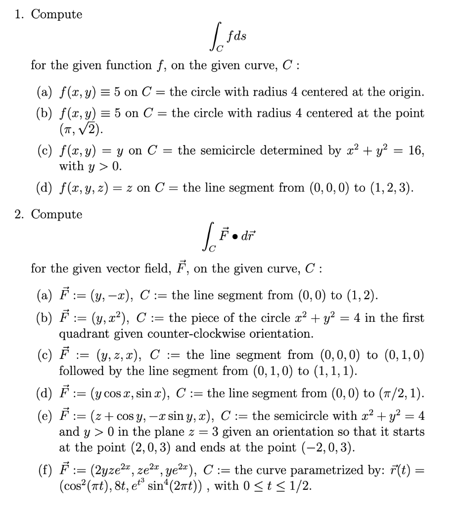 Solved JC 1. Compute | fds for the given function f, on the | Chegg.com
