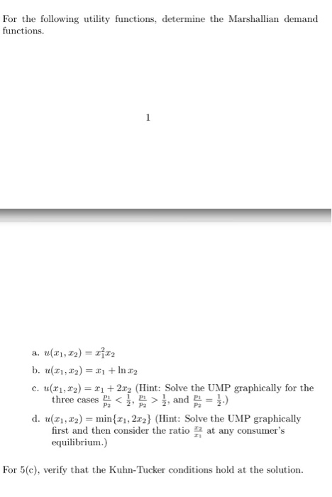 Solved For the following utility functions, determine the | Chegg.com