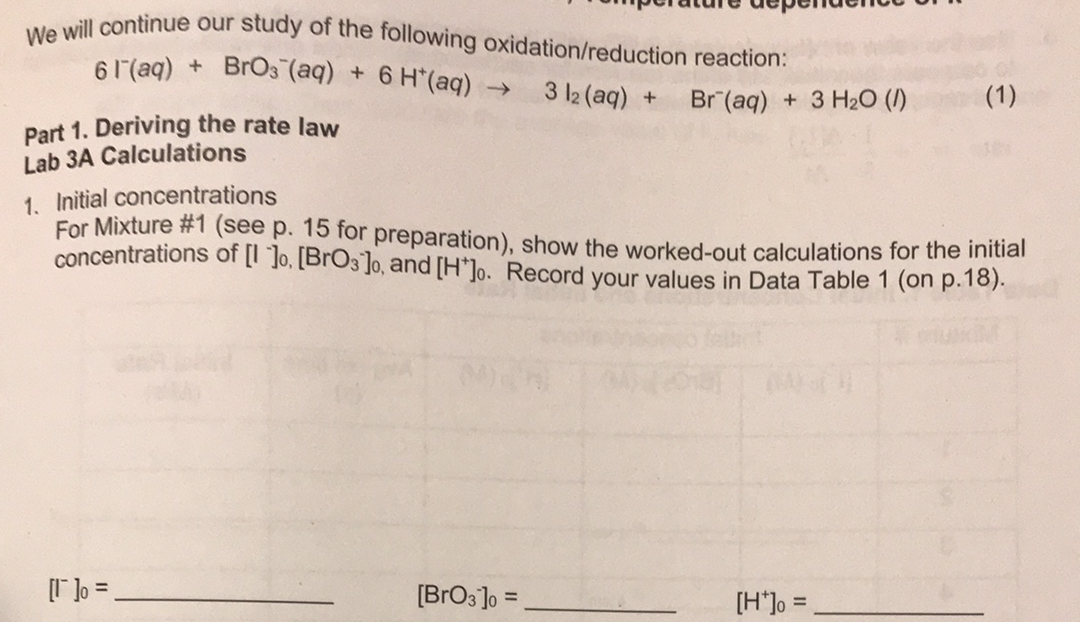 Solved Initial concentrations For mixture #1 (see p.15 for | Chegg.com