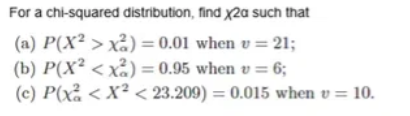 Solved For a chi-squared distribution, find X2a such that | Chegg.com