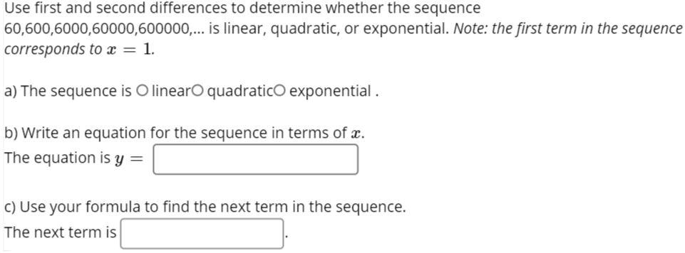 Solved Use first and second differences to determine whether | Chegg.com