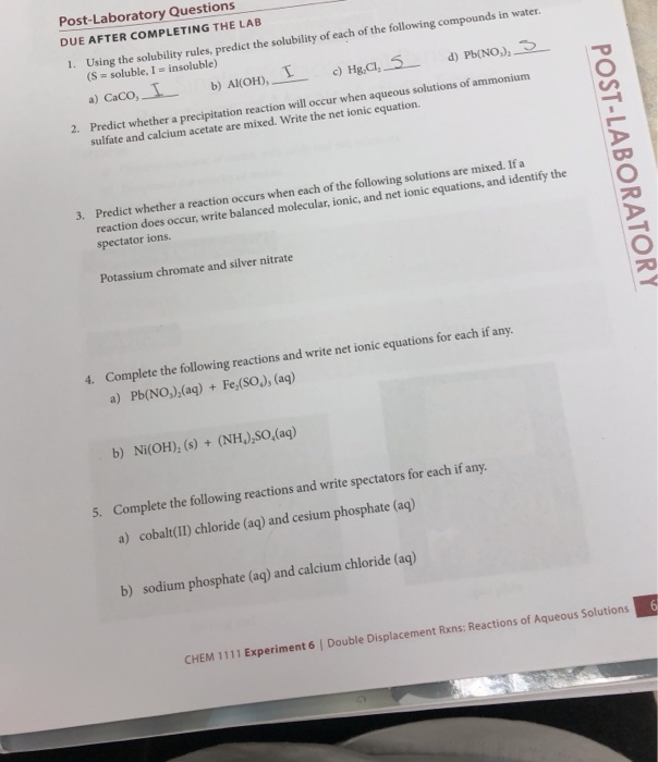 Solved Post-Laboratory Questions DUE AFTER COMPLETING THE | Chegg.com