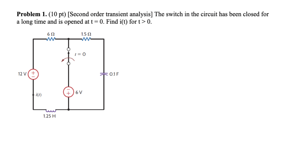 Solved Problem 1. (10pt) [Second order transient analysis] | Chegg.com