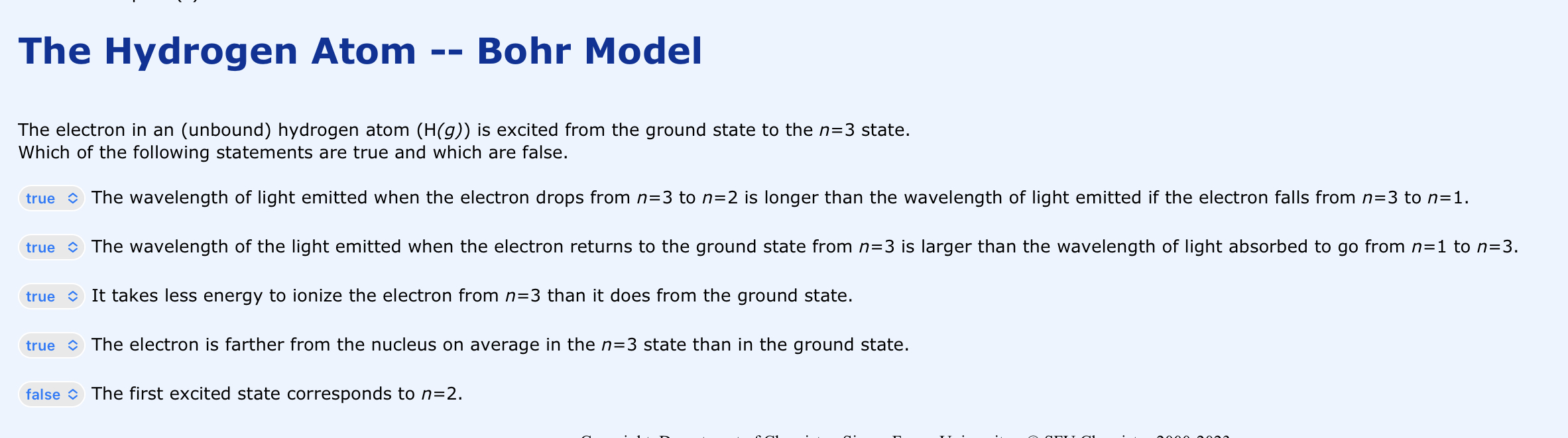 Solved The Hydrogen Atom -- ﻿Bohr ModelThe electron in an | Chegg.com