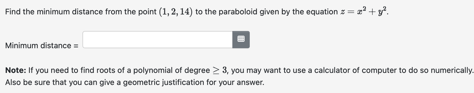 Solved Find the minimum distance from the point | Chegg.com