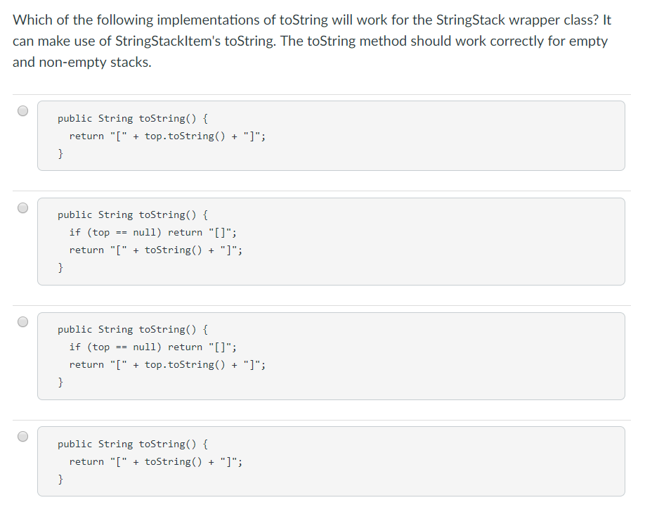 Solved Consider a presentation of StringStack where we have | Chegg.com