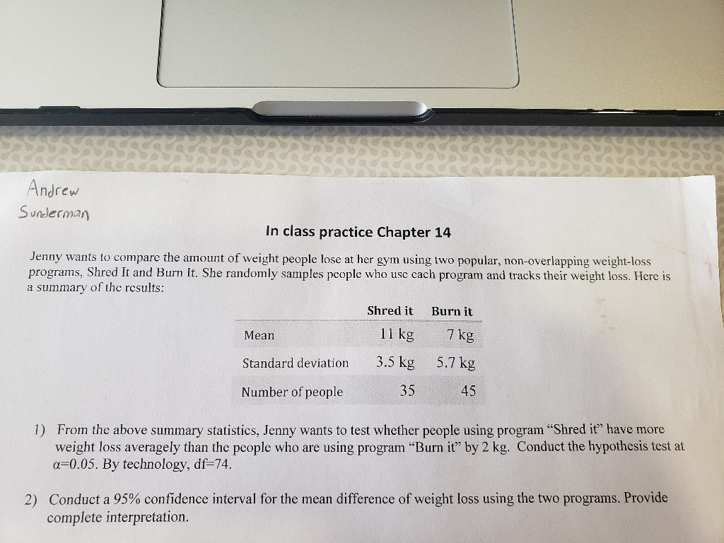 Solved Andrew Sunderman In class practice Chapter 14 Jenny | Chegg.com