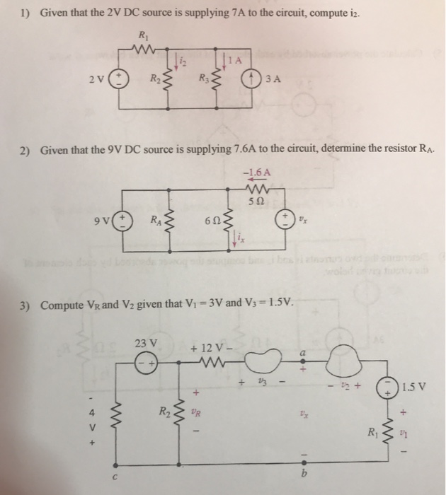 Solved 1) Given that the 2V DC source is supplying 7A to the | Chegg.com