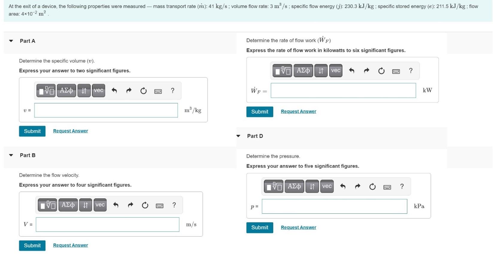 Solved area: 4×10−2 m2. W˙F=kW Part D Part B Determine the | Chegg.com