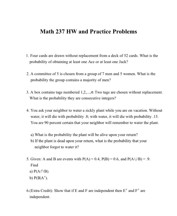 Solved Math 237 HW and Practice Problems 1. Four cards are | Chegg.com