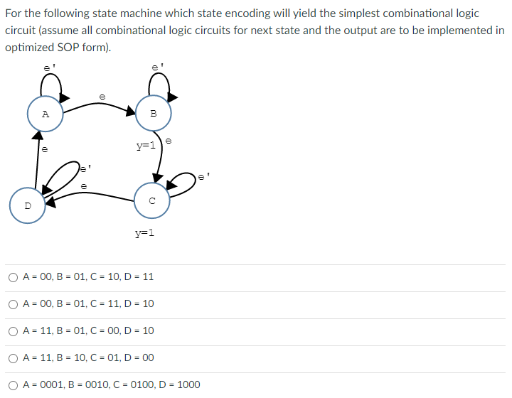 Solved For the following state machine which state encoding | Chegg.com