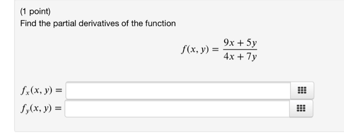 Solved (1 point) Find the partial derivatives of the | Chegg.com