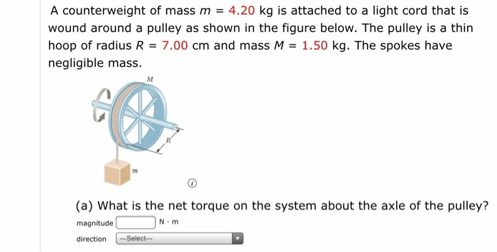 Solved A counterweight of mass m 4.20 kg is attached to a | Chegg.com