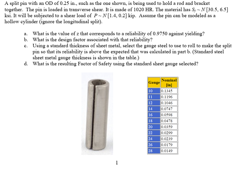 Solved A split pin with an OD ﻿of 0.25 ﻿in., ﻿such as the | Chegg.com