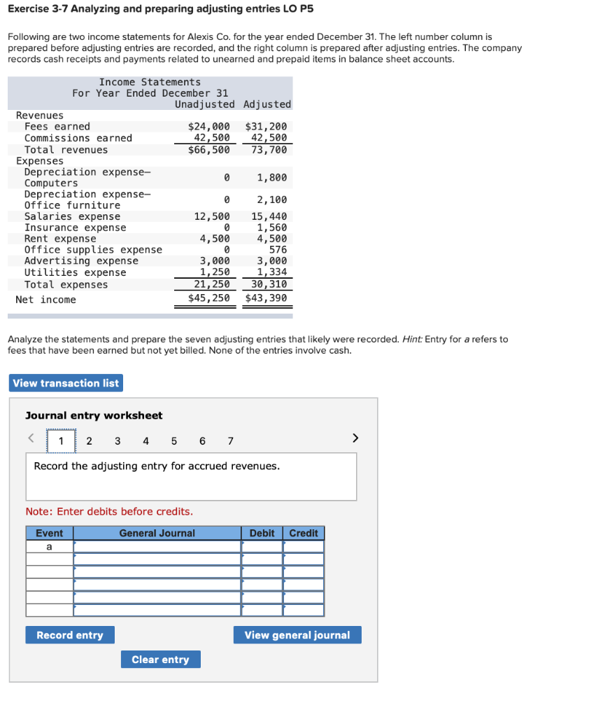 Solved Exercise 3-7 Analyzing and preparing adjusting | Chegg.com