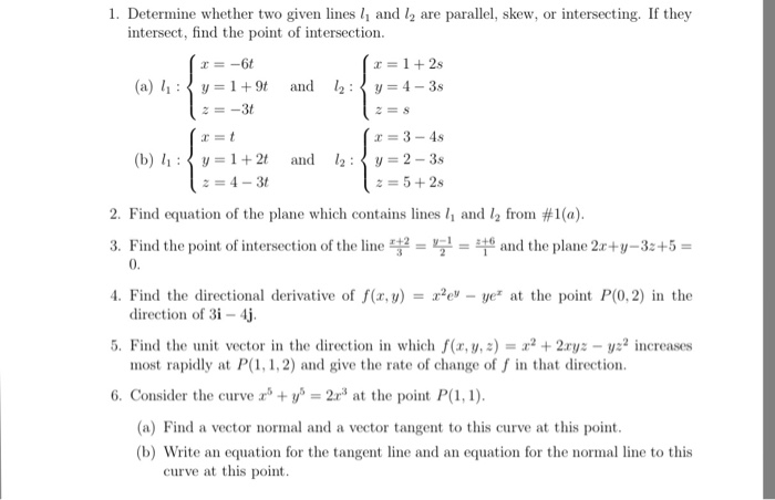 Solved Determine whether two given lines l_1 and l_2 are | Chegg.com