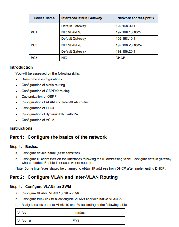 Topology Addressing Tablec. Configure NAT to | Chegg.com