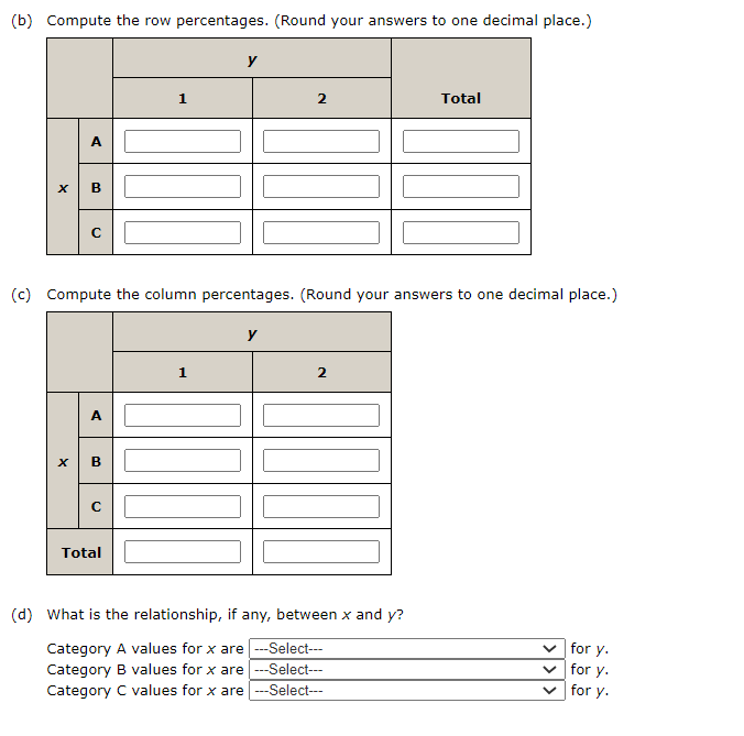 Solved a) Develop a crosstabulation for the data, with x as | Chegg.com