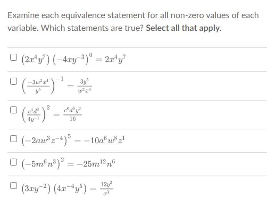 Solved Examine each equivalence statement for all non-zero | Chegg.com