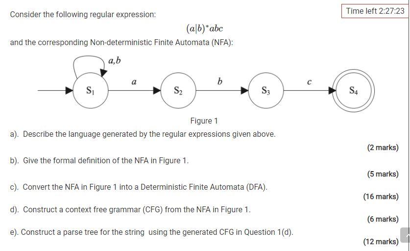 Solved Consider the following regular expression: Time left | Chegg.com