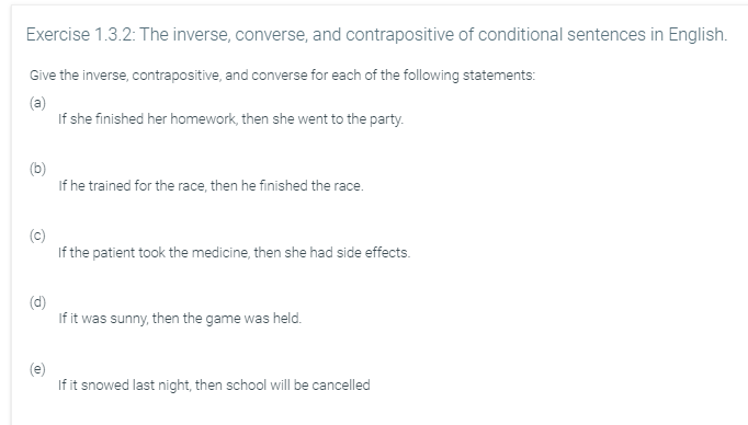 Solved Exercise 1.3.2: The inverse, converse, and | Chegg.com