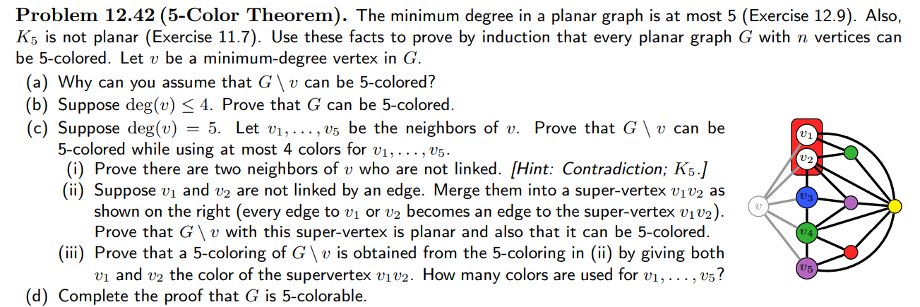 Problem 12.42 (5-Color Theorem). The minimum degree | Chegg.com