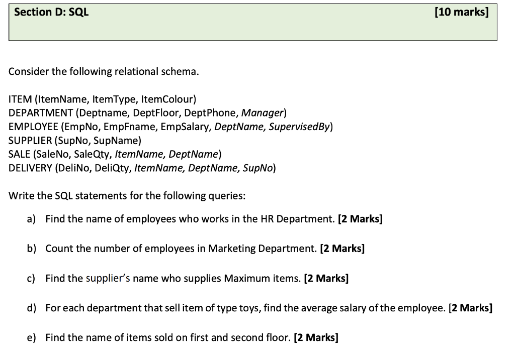 Solved Consider the following relational schema. ITEM | Chegg.com