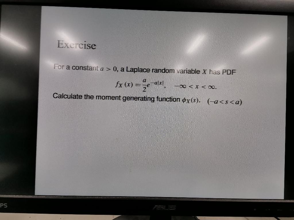 Solved Exercise For a constant a > 0, a Laplace random | Chegg.com