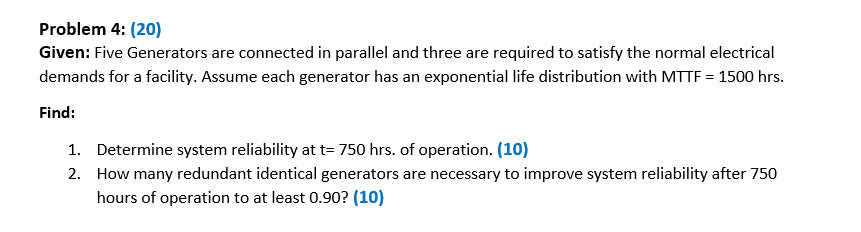 Solved Problem 4: (20)Given: Five Generators are connected | Chegg.com