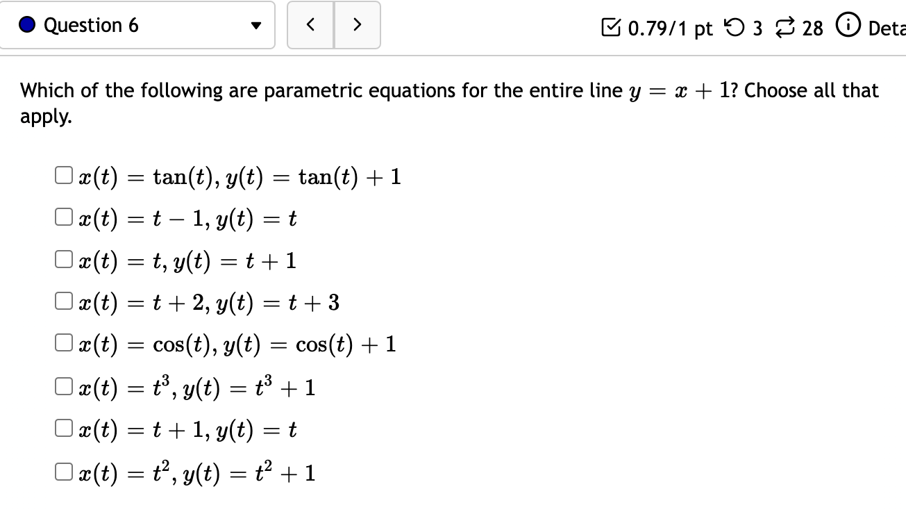 Solved Which of the following are parametric equations for | Chegg.com