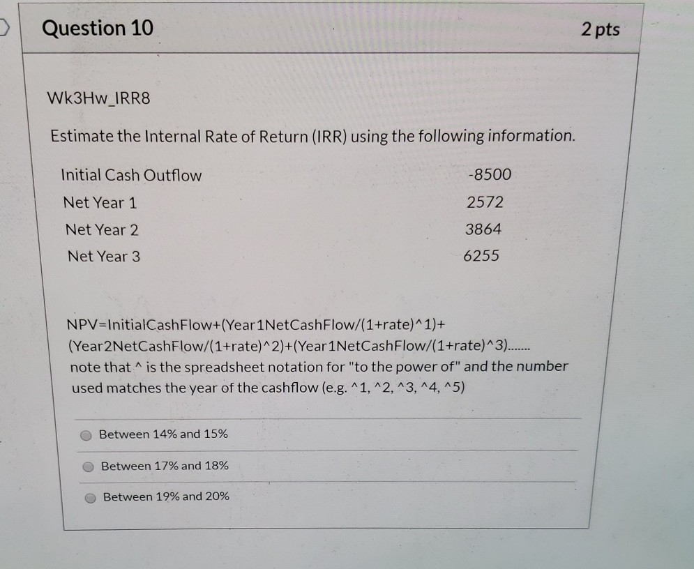 Solved Question 10 2 pts Wk3Hw_IRR8 Estimate the Internal | Chegg.com