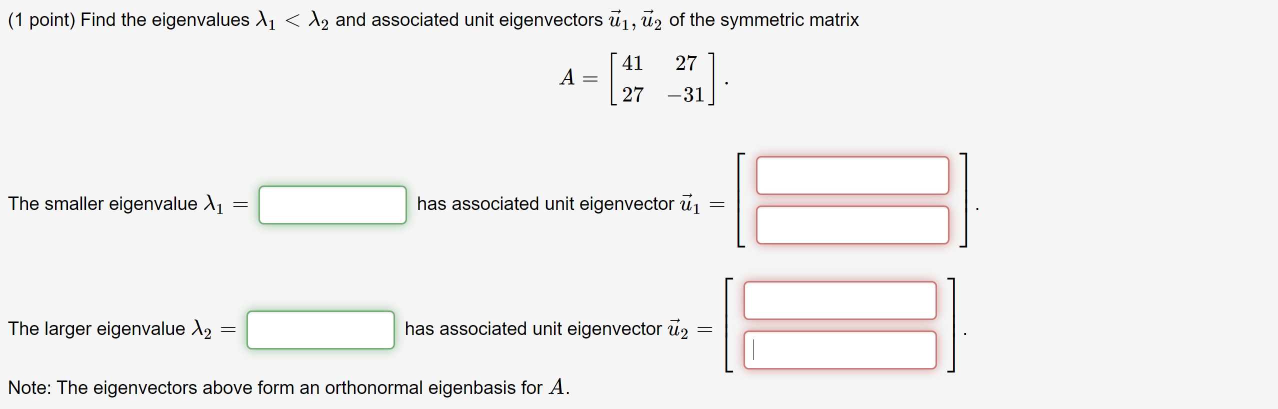 Solved (1 point) Find the eigenvalues i