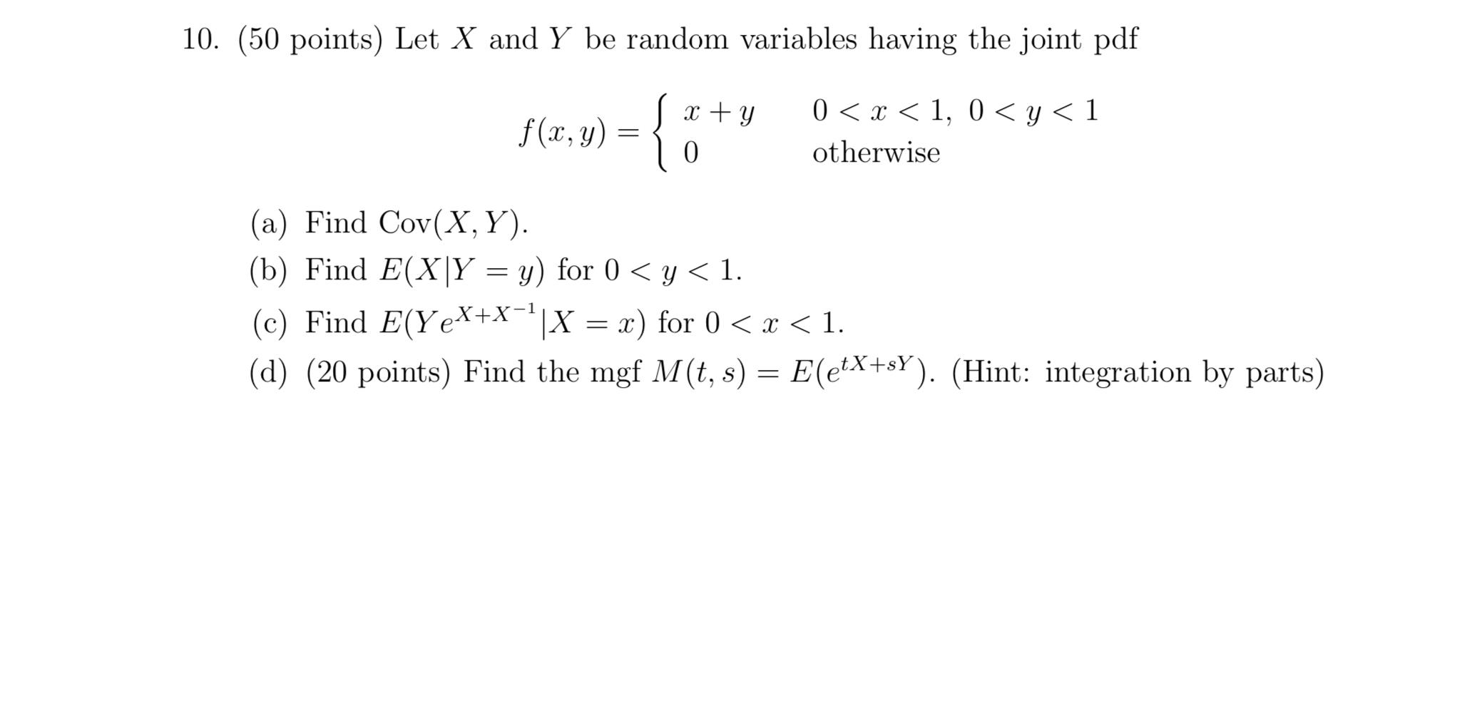 Solved 10. (50 points) Let X and Y be random variables | Chegg.com