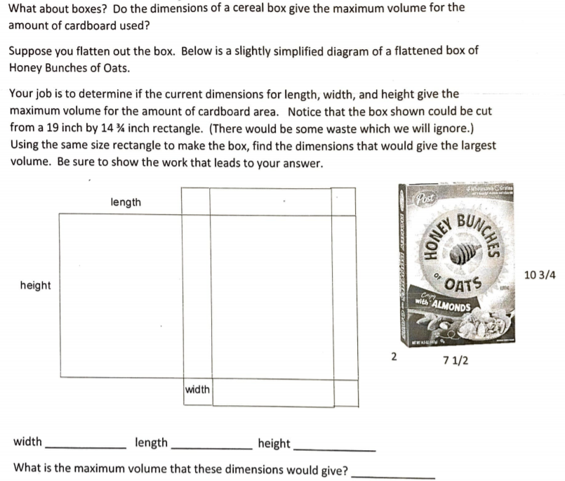 Solved What about boxes? Do the dimensions of a cereal box | Chegg.com