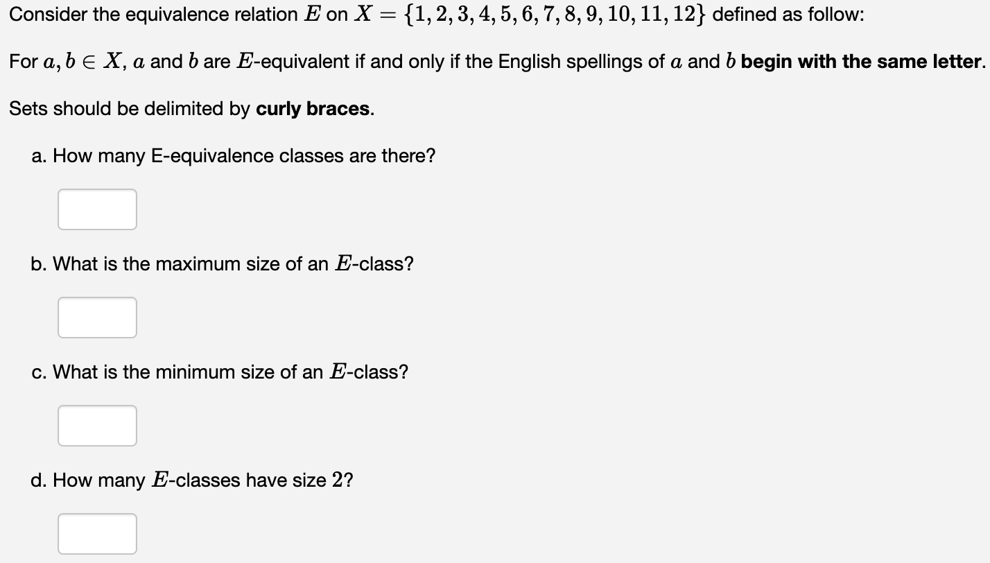 Solved Consider the equivalence relation E on X = {1, 2, 3, | Chegg.com