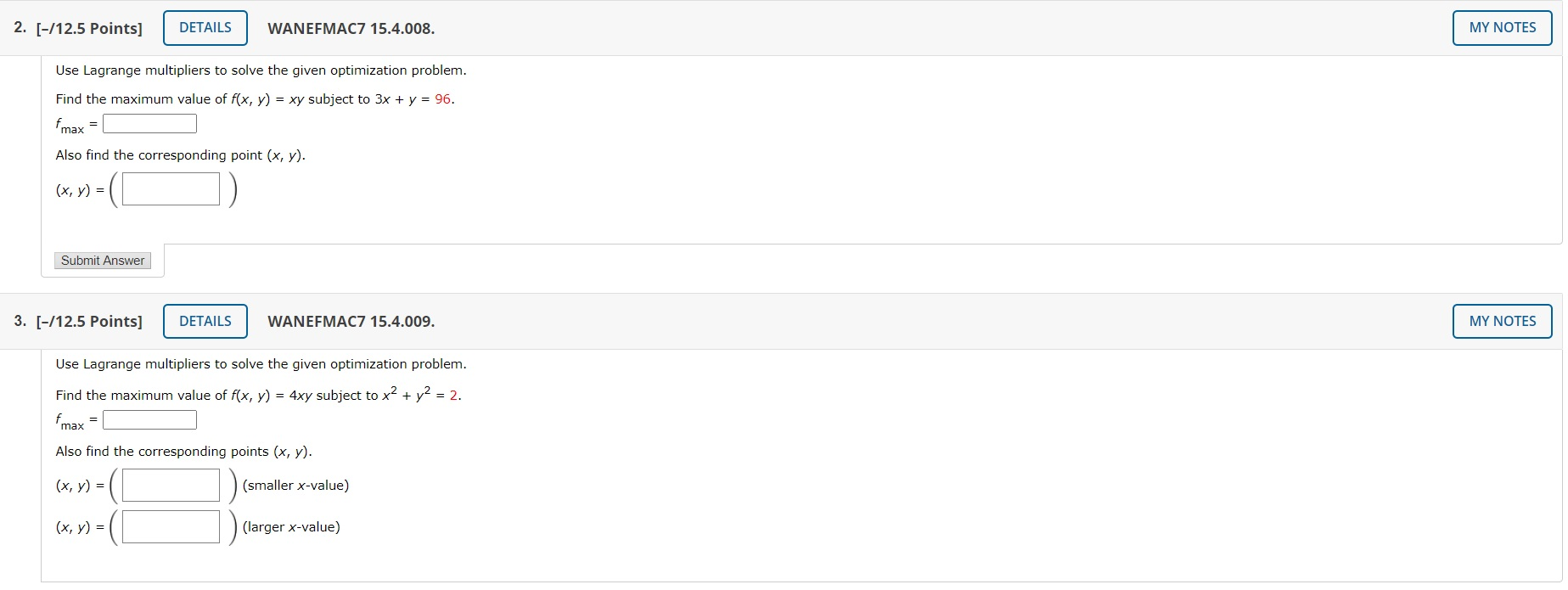 Solved 2. [-/12.5 Points] DETAILS WANEFMAC7 15.4.008. MY | Chegg.com
