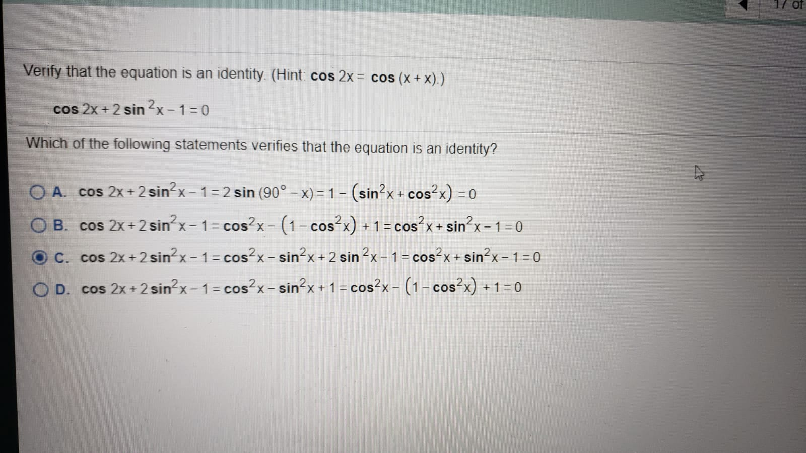 Solved Verify that the equation is an identity. (Hint cos2x | Chegg.com