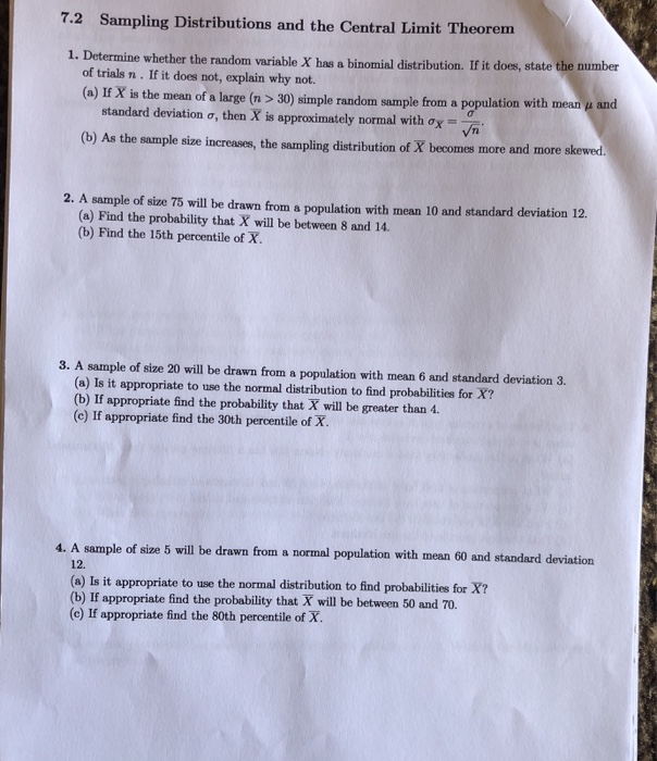Solved 7.2 Sampling Distributions and the Central Limit | Chegg.com