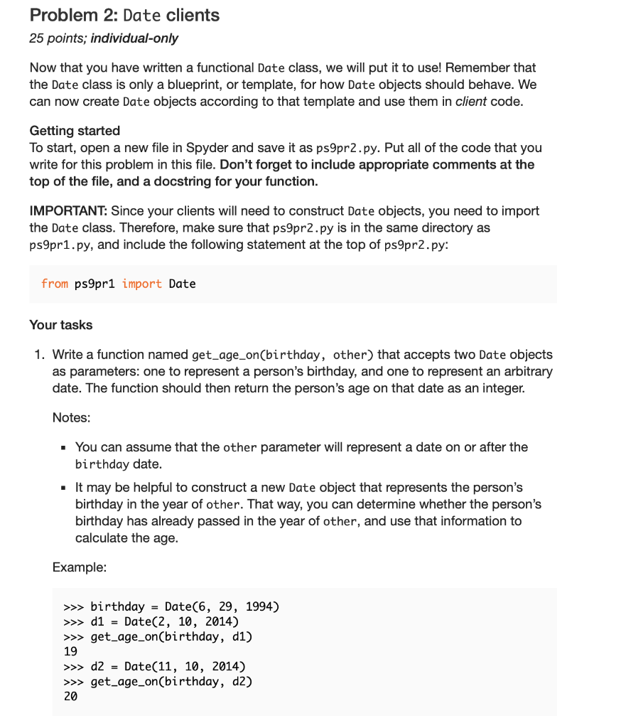 Solved Problem 2: Date clients 25 points, individual-only | Chegg.com