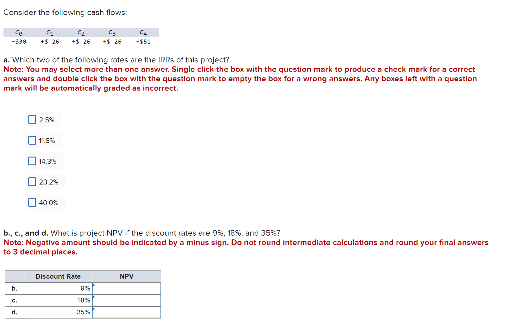 Solved Consider the following cash flows: a. Which two of | Chegg.com