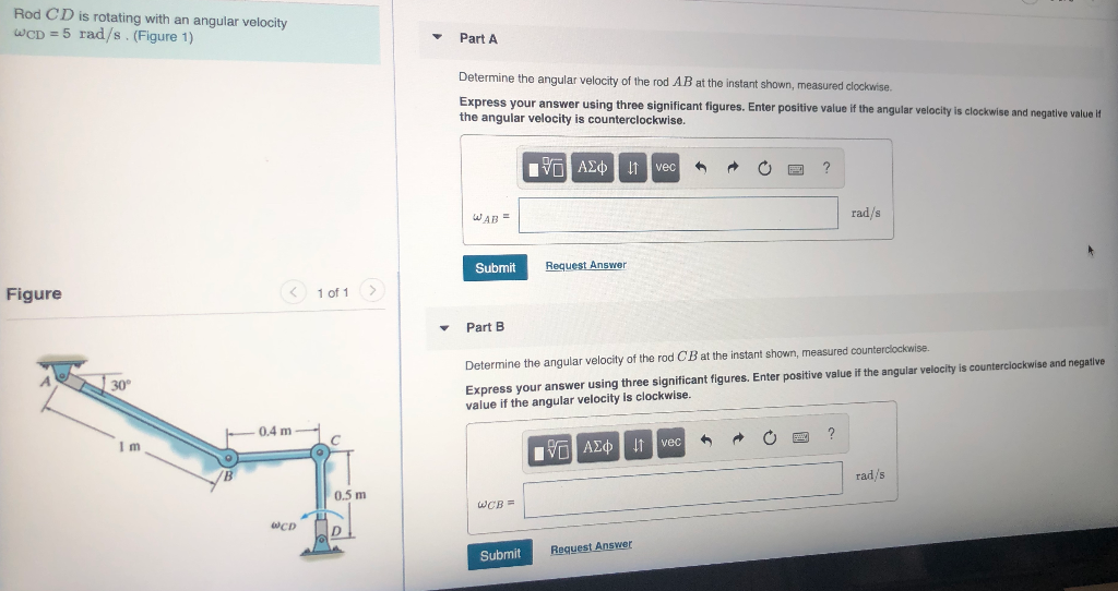 Solved Rod CD is rotating with an angular velocity WCD = 5 | Chegg.com